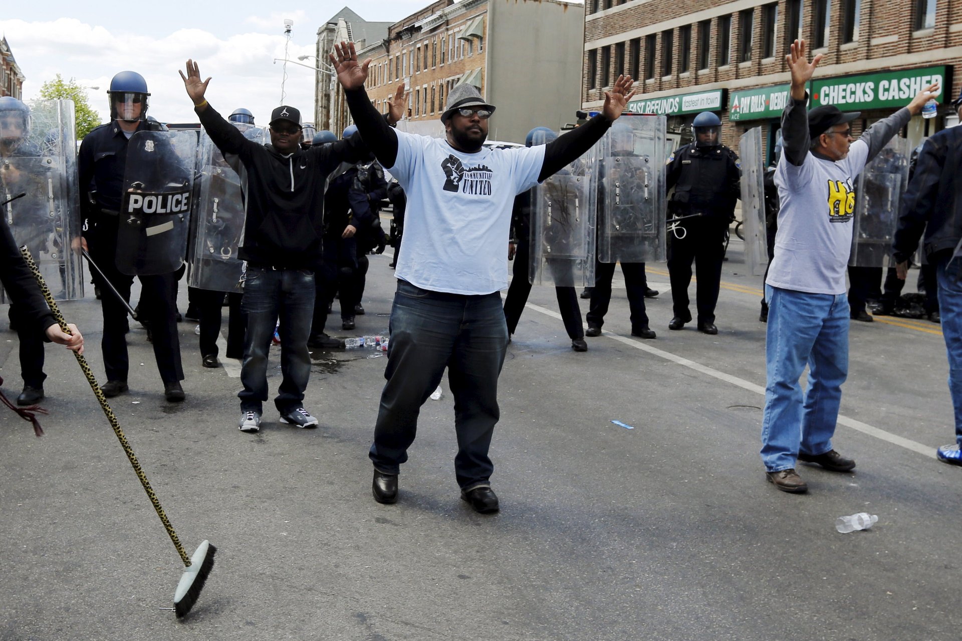 Photos: Baltimore citizens protecting police